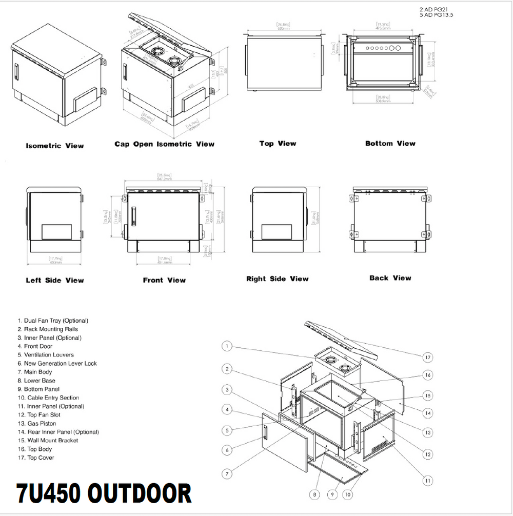 Weatherproof 7U Outdoor Network Enclosure - 600mm x 450mm