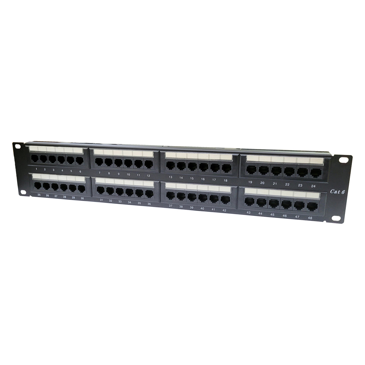 19" 2U 48 Port Cat6 Rack Mount Patch Panel - Full Loaded