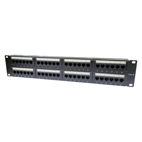 19" 2U 48 Port Cat6 Rack Mount Patch Panel - Full Loaded