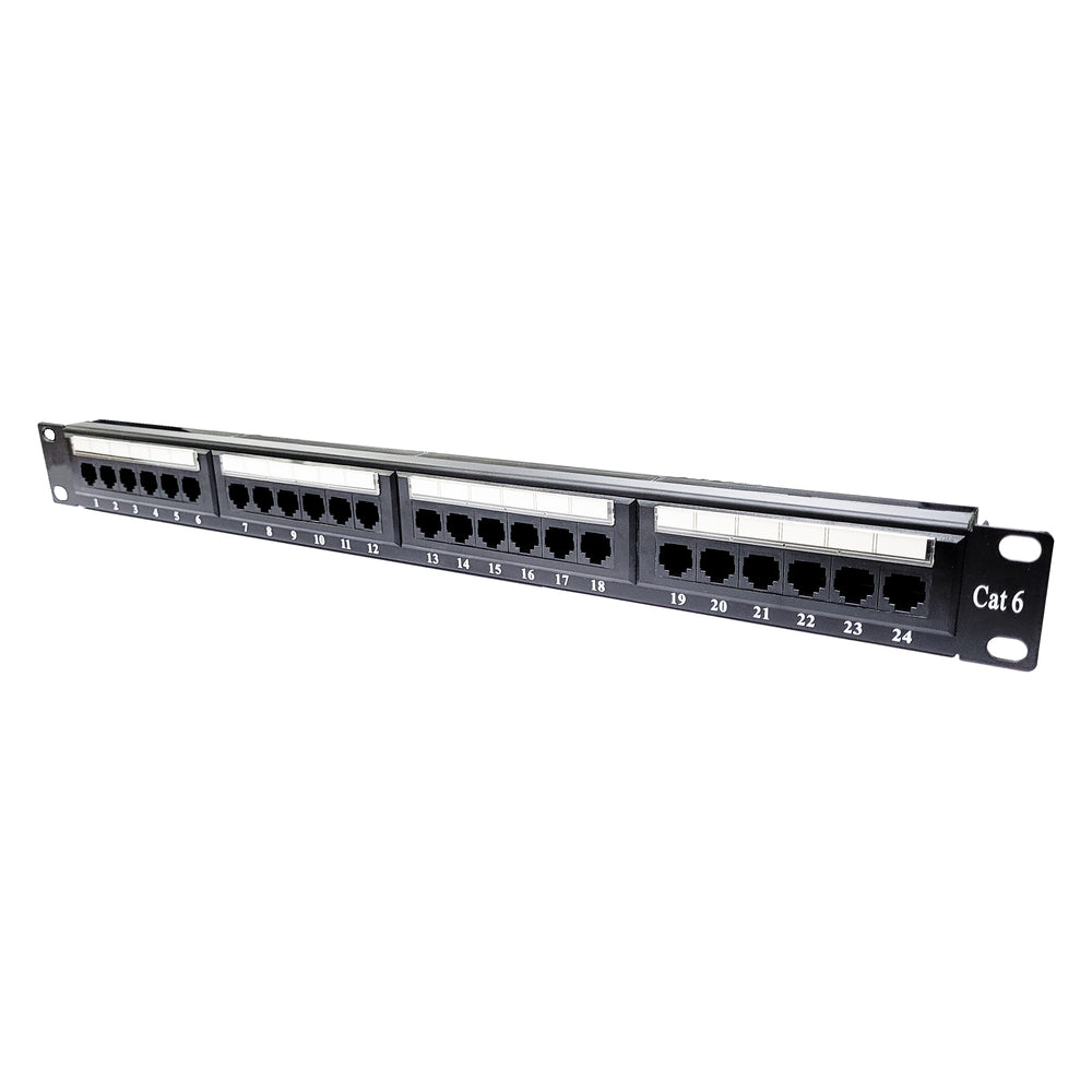 19" 1U 24 Port Cat6 Rack Mount Patch Panel - Fully Loaded