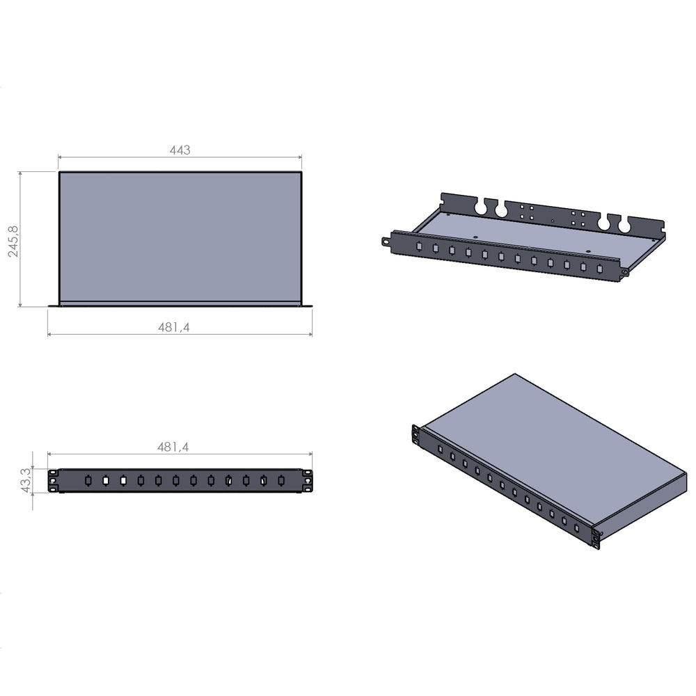 19" 1U 24 Port SC Simplex Fiber Optic Patch Panel Blank