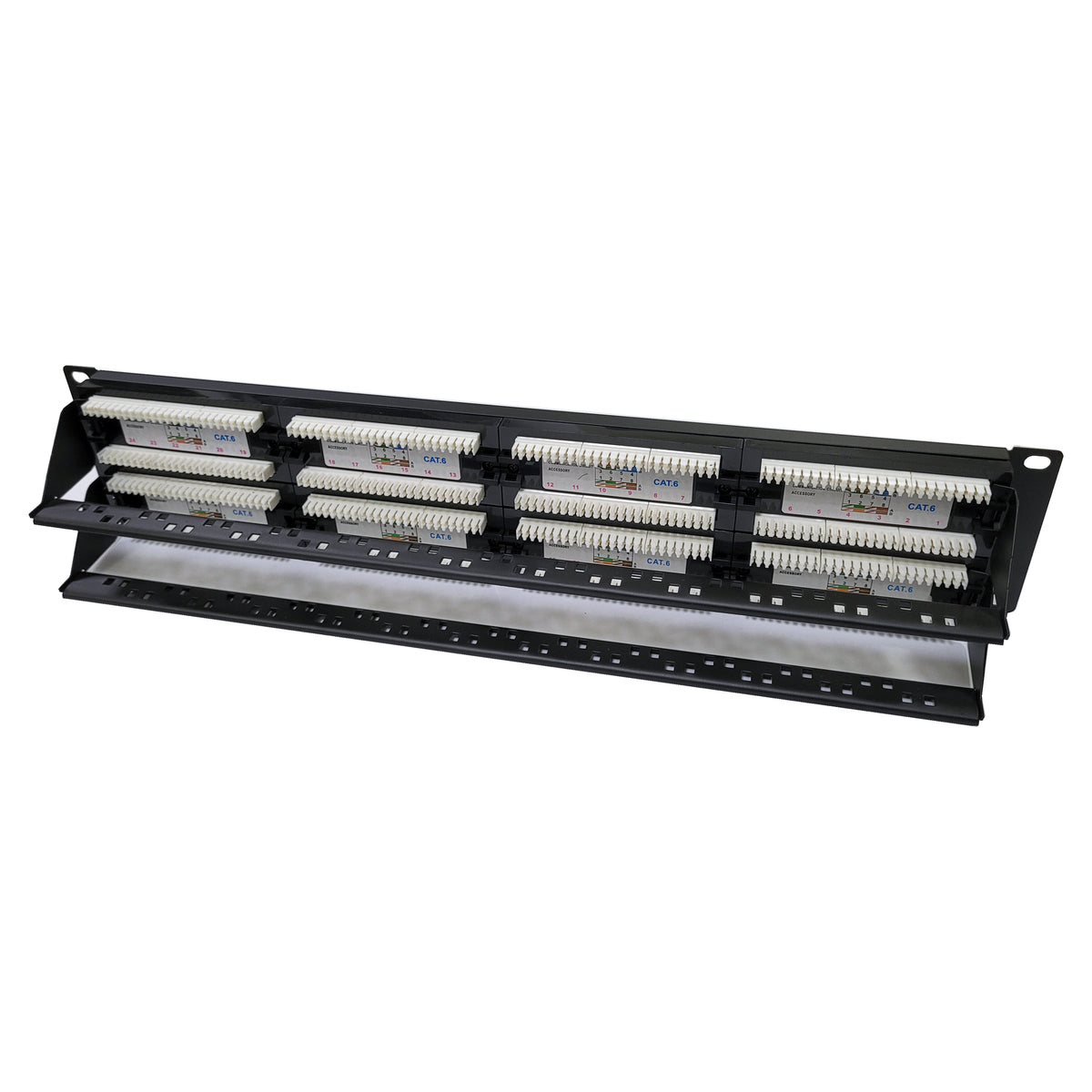 19" 2U 48 Port Cat6 Rack Mount Patch Panel - Full Loaded