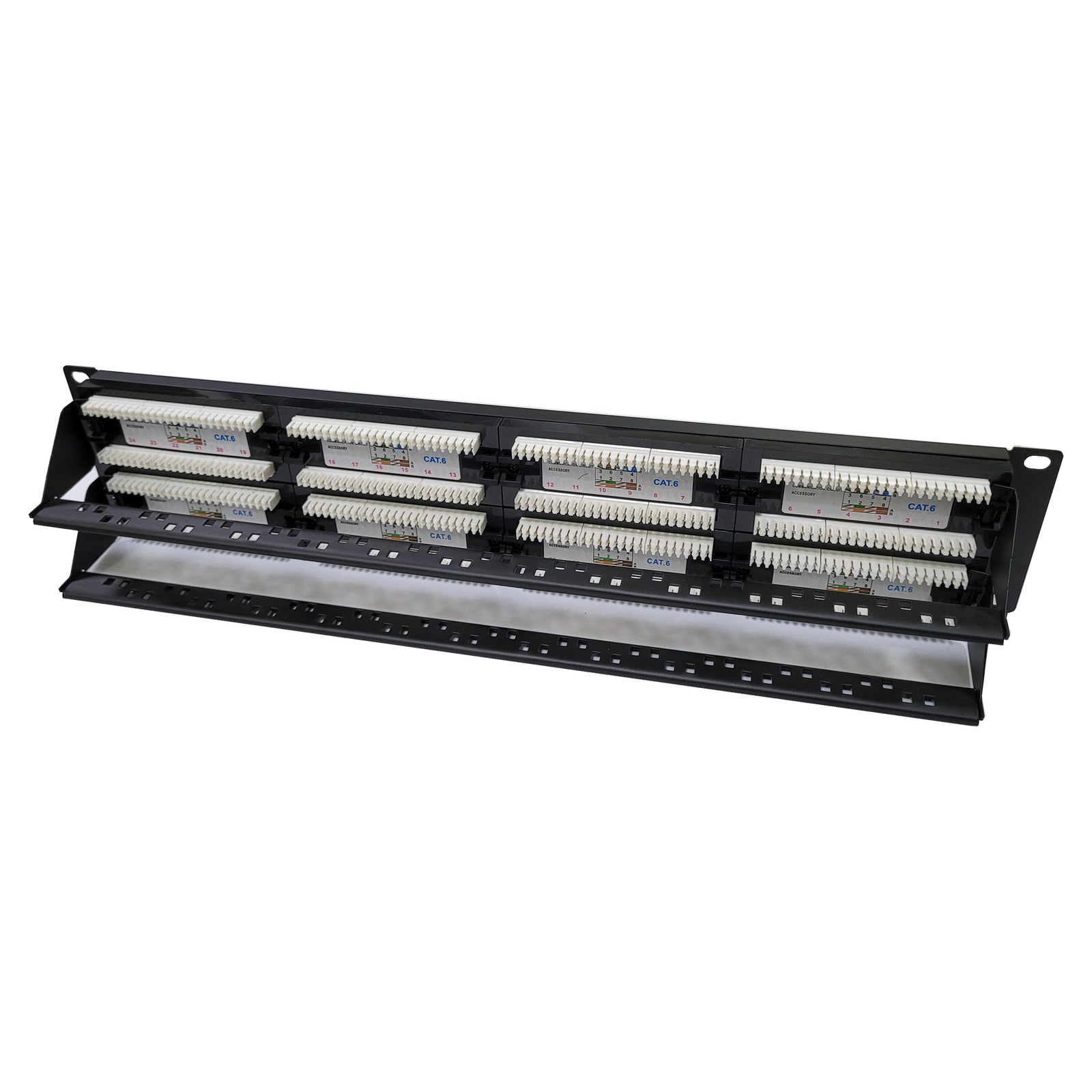 19" 2U 48 Port Cat6 Rack Mount Patch Panel - Full Loaded