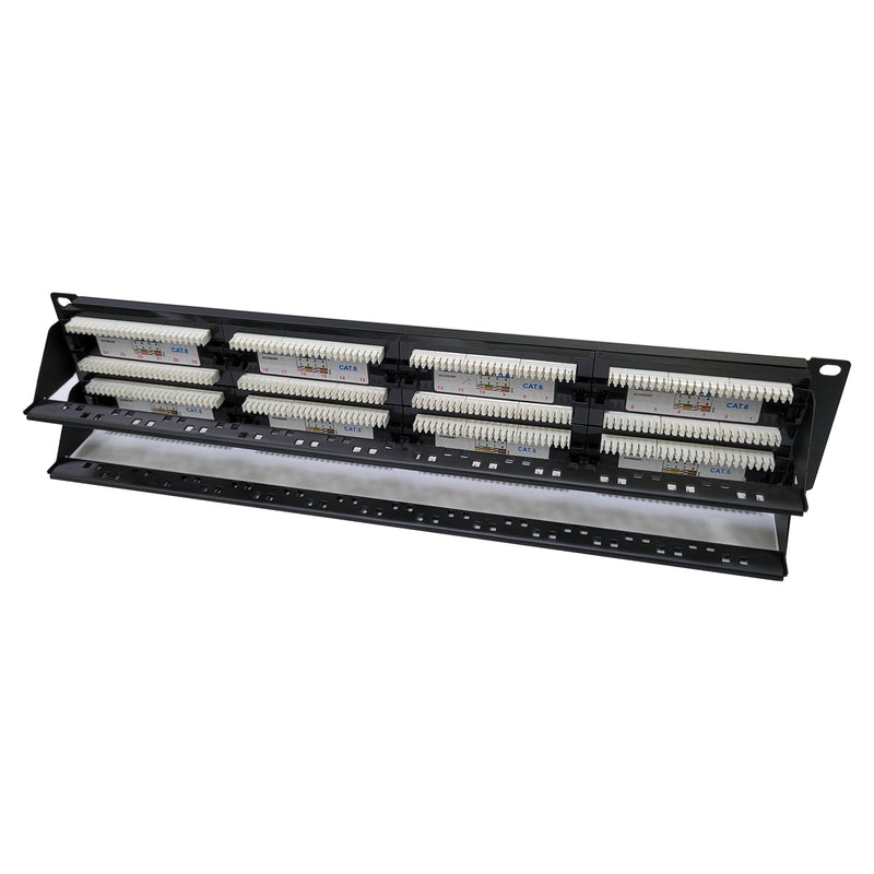 19" 2U 48 Port Cat6 Rack Mount Patch Panel - Full Loaded