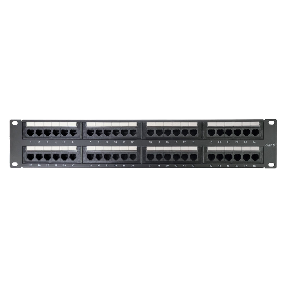 19" 2U 48 Port Cat6 Rack Mount Patch Panel - Full Loaded