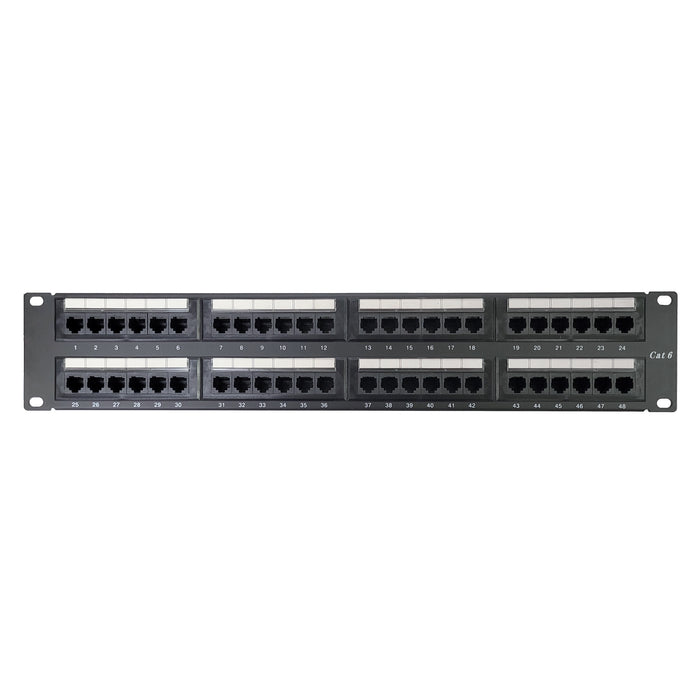 19" 2U 48 Port Cat6 Rack Mount Patch Panel - Full Loaded