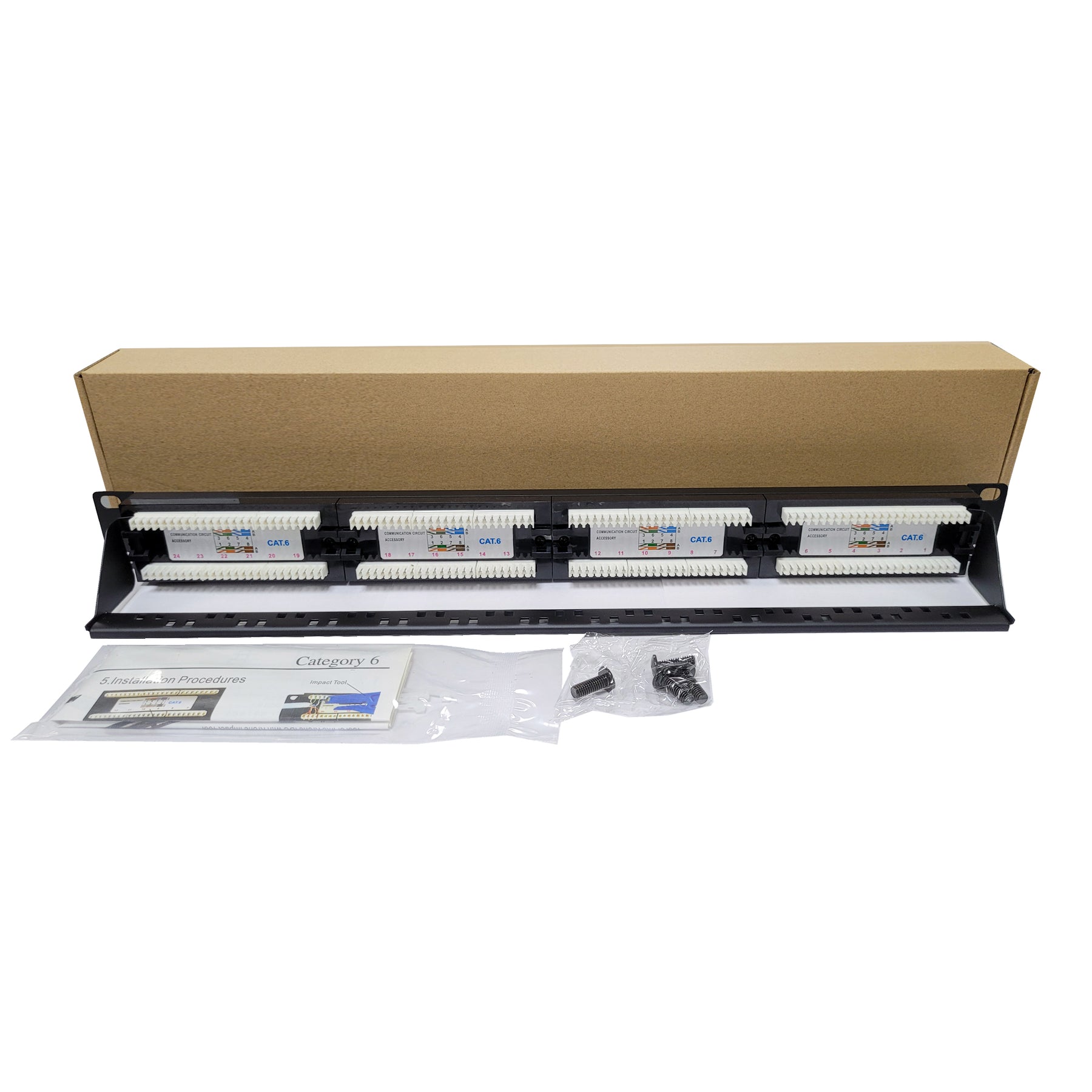 19" 1U 24 Port Cat6 Rack Mount Patch Panel - Fully Loaded